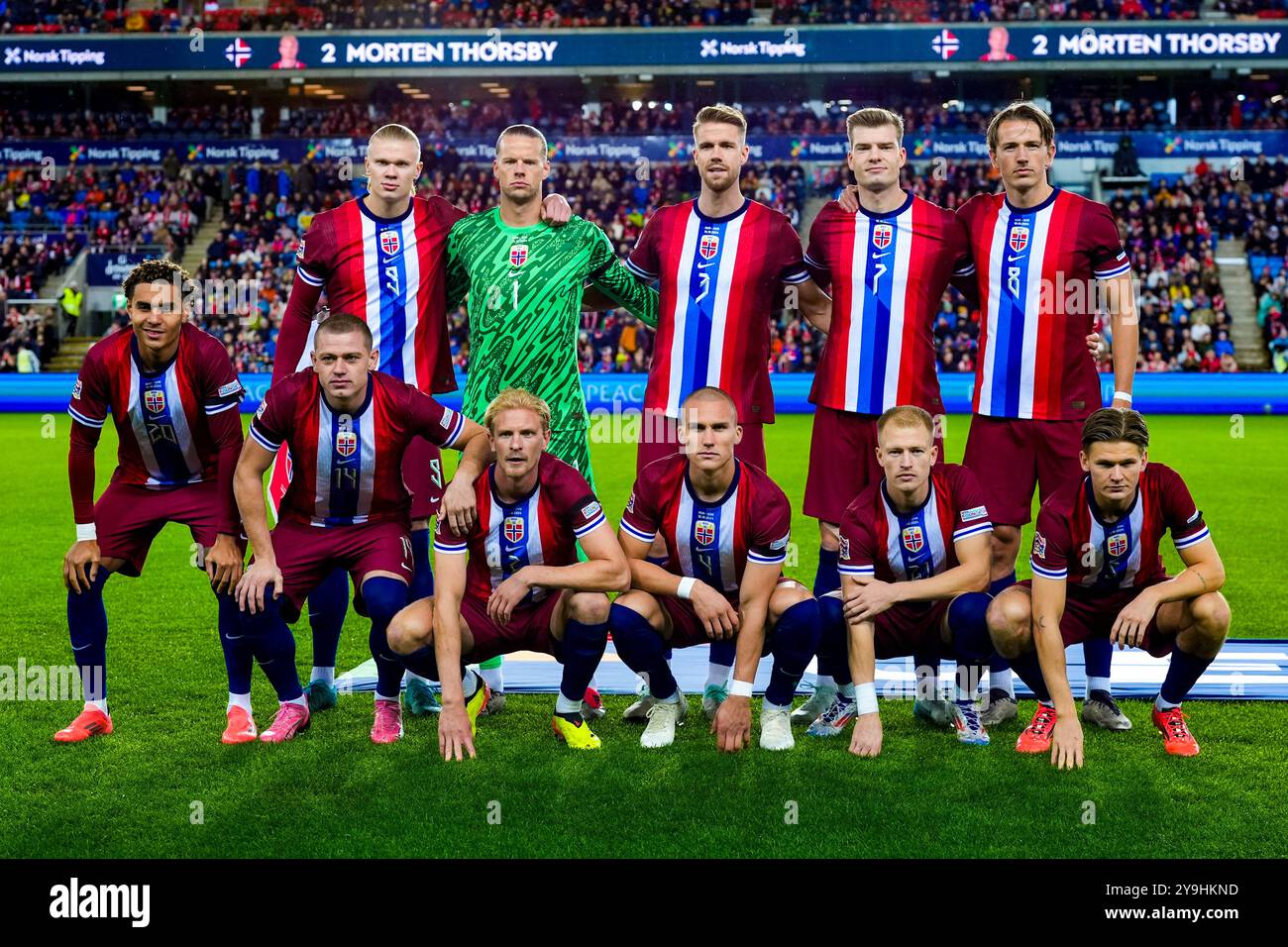 Oslo 20241010. Norway's team during the Nations League soccer match ...