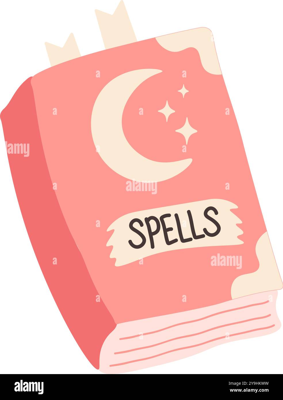Pink magic spell book witch. Cute spooky Halloween element in flat ...