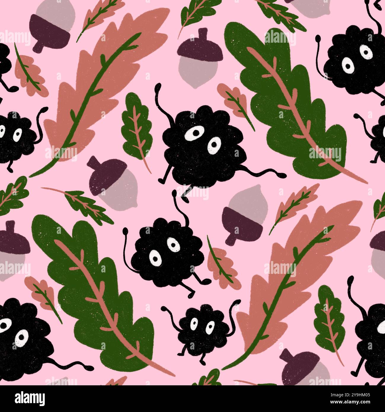 Autumn Halloween cartoon monsters seamless leaves pattern for wrapping ...