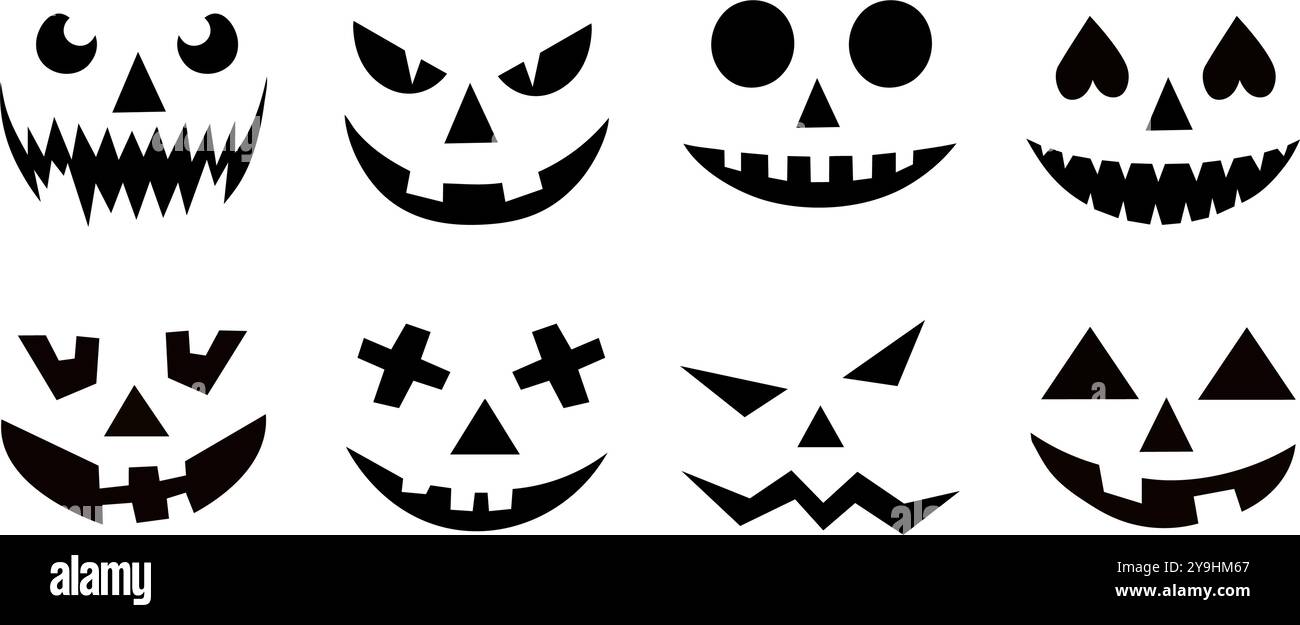 Set of spooky pumpkin smiles. Horror and scary faces. Design for ...