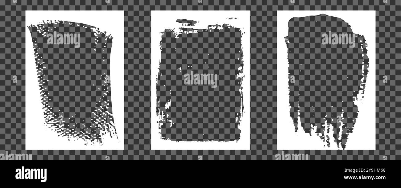 Set of grunge frames for photo collage. Template with brush stroke. Rectangular old rough edge ...