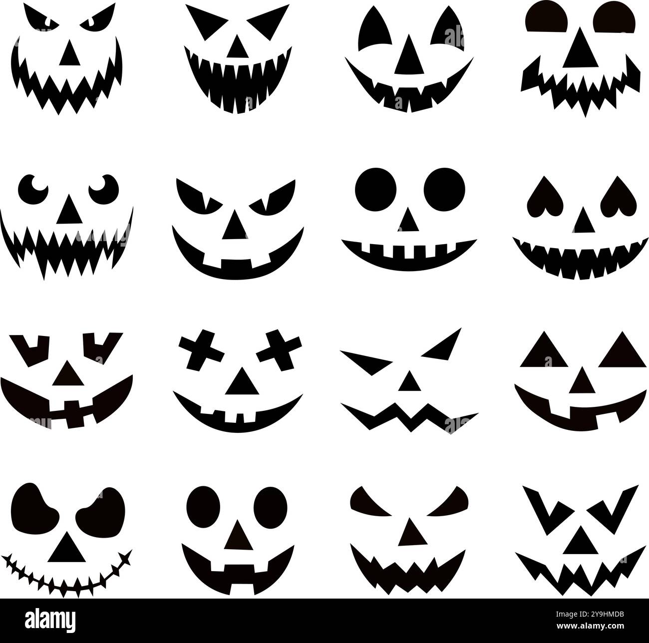 Set of spooky pumpkin smiles. Horror and scary faces. Design for ...