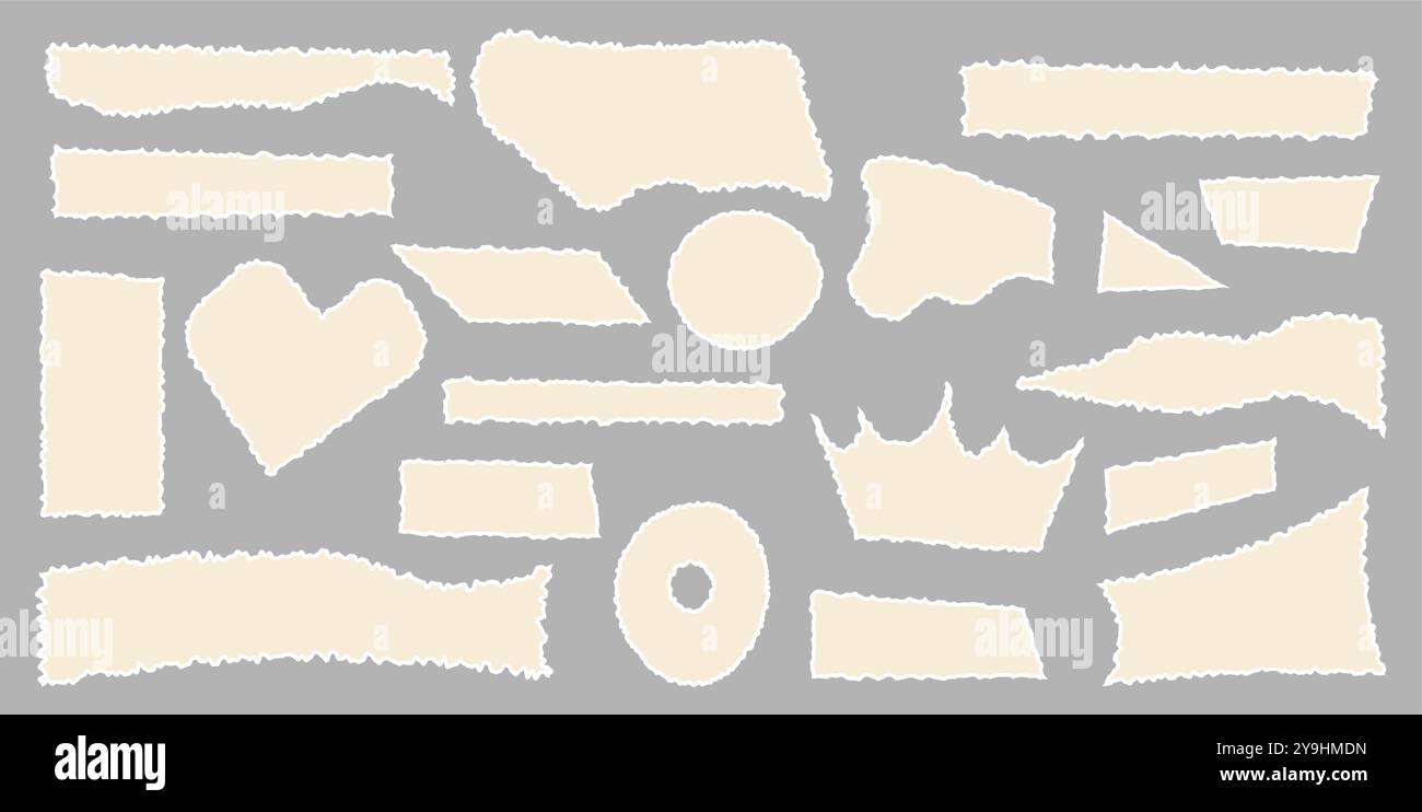 Set of torn empty pieces paper sheets with jagged edges. Scraps of ...