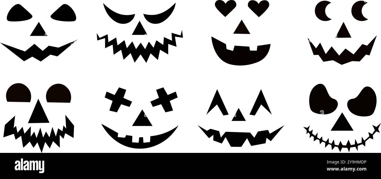 Set of spooky pumpkin smiles. Horror and scary faces. Design for ...