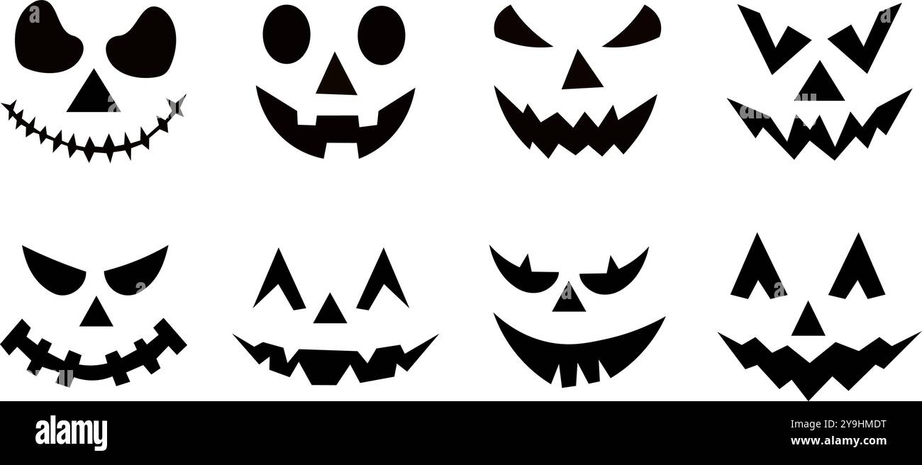 Set of spooky pumpkin smiles. Horror and scary faces. Design for ...