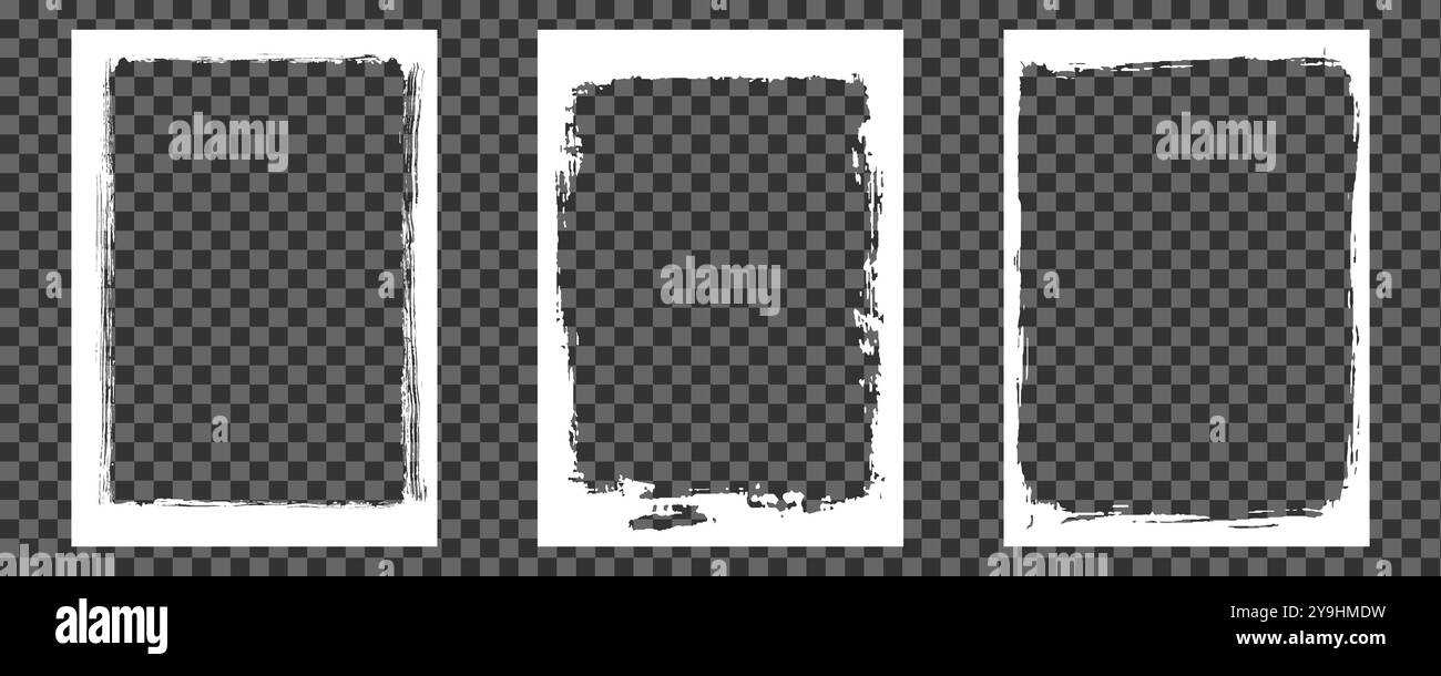 Set of grunge frames for photo collage. Template with brush stroke. Rectangular old rough edge ...