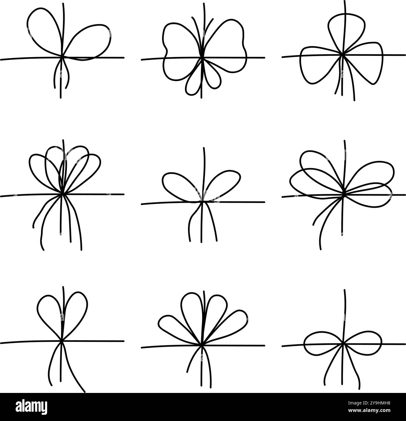 Set of simple black bows. Elegant gift ribbon on string for package or ...