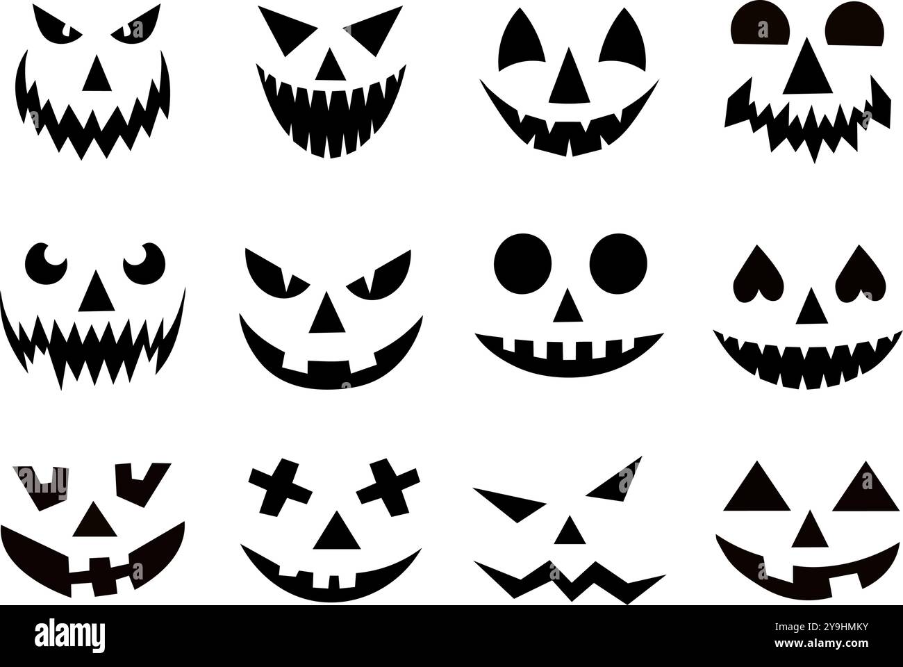 Set of spooky pumpkin smiles. Horror and scary faces. Design for ...
