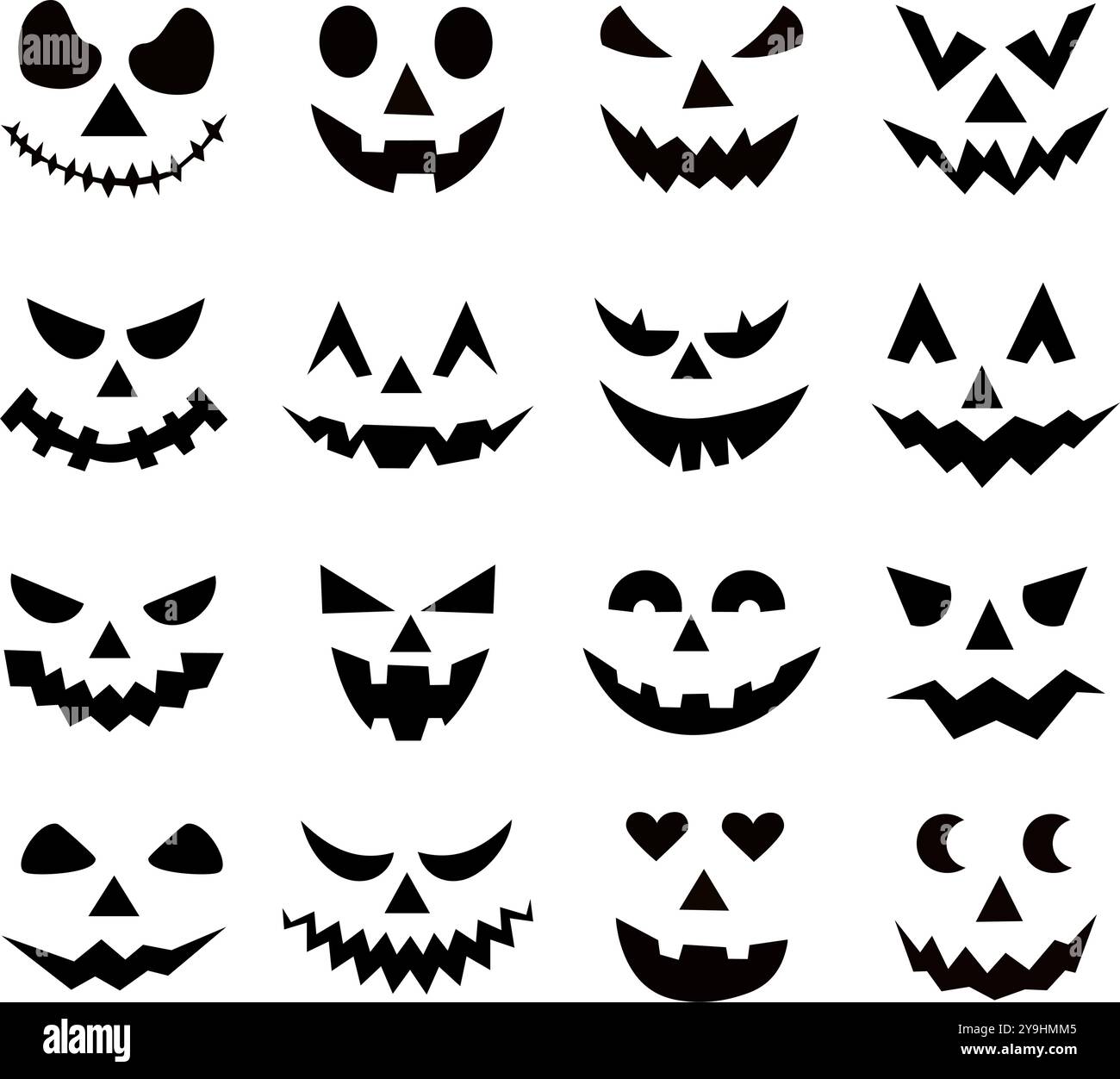 Set of spooky pumpkin smiles. Horror and scary faces. Design for ...