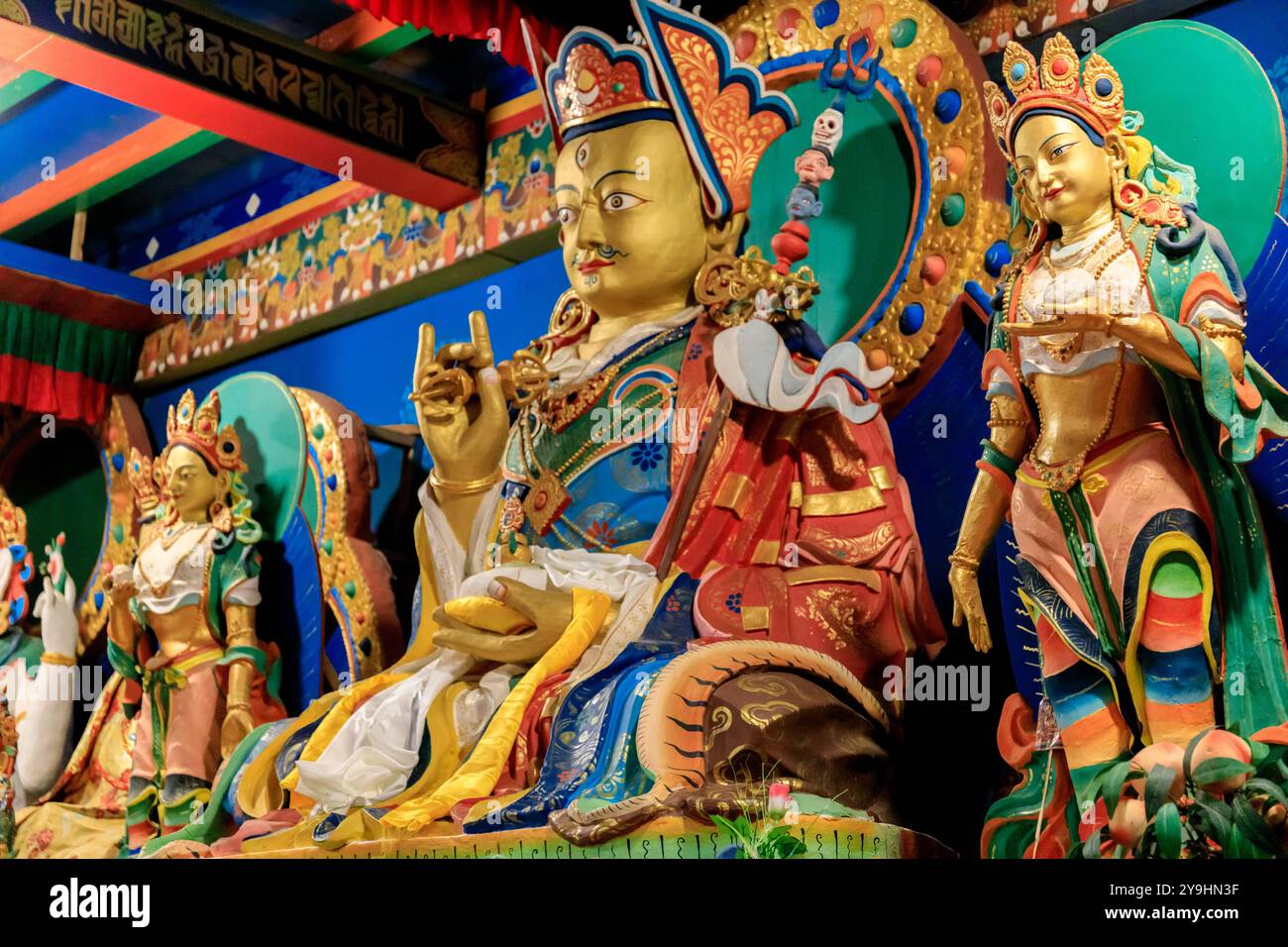 Buddhist temple statues and decoration in Nepal. Traditional Nepali ...