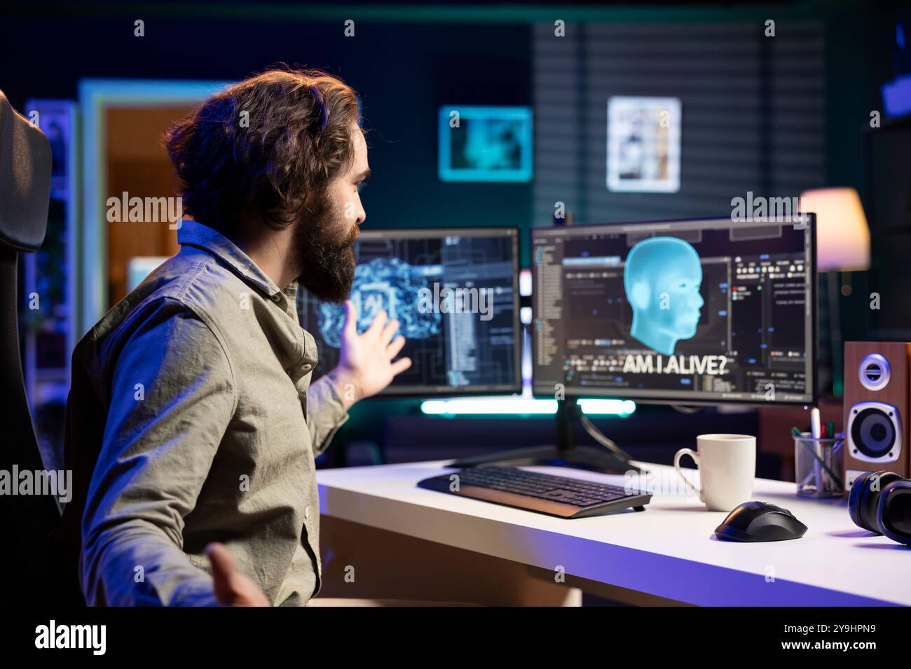 Programmer getting interrupted by AI becoming sentient, saluting ... Programmer getting interrupted by AI becoming sentient, saluting ...