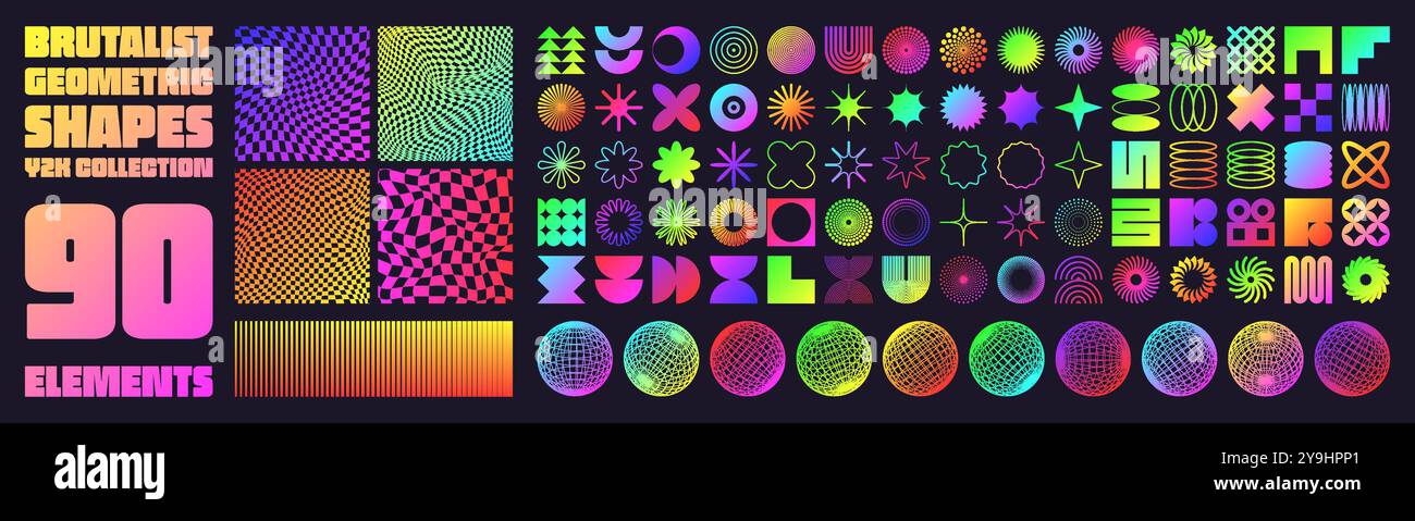 Brutalist geometric shapes, neon modern symbols. Groovy checkered ...