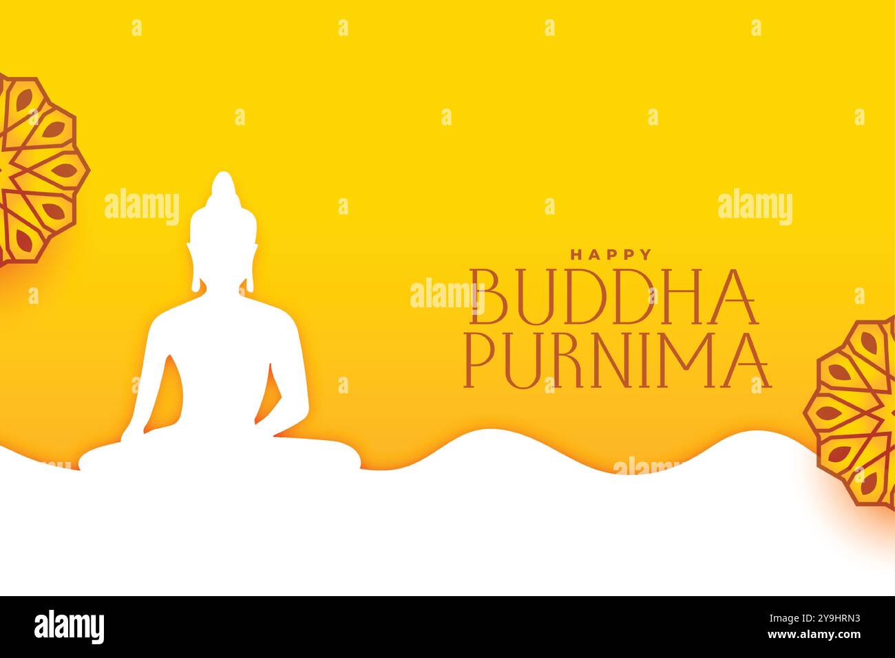 paper cut style buddha purnima yellow background for buddhist dharma ...