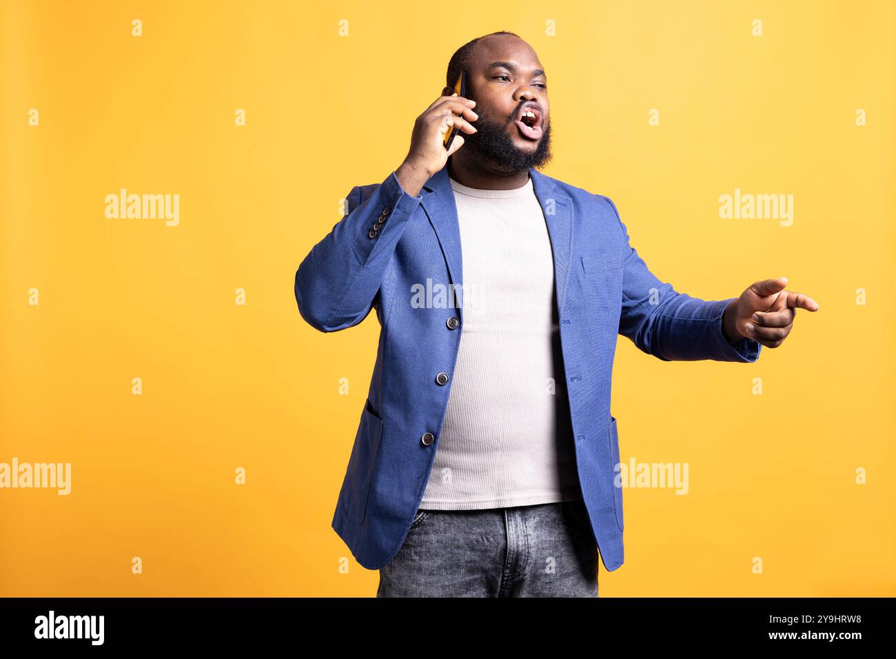 Mad man shouting and fighting with friends during phone call using ...