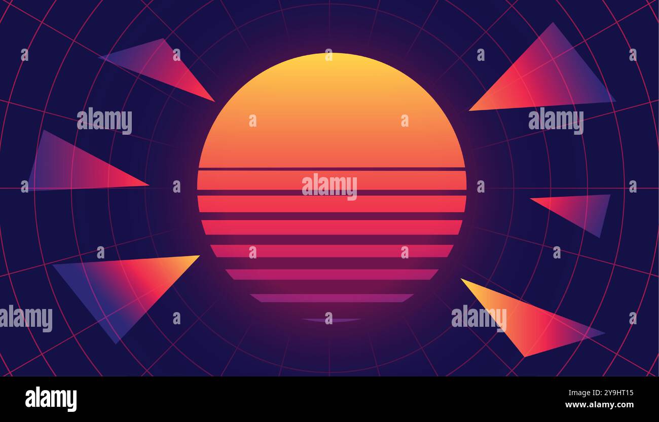 glowing retro futuristic background in geometric style vector Stock ...
