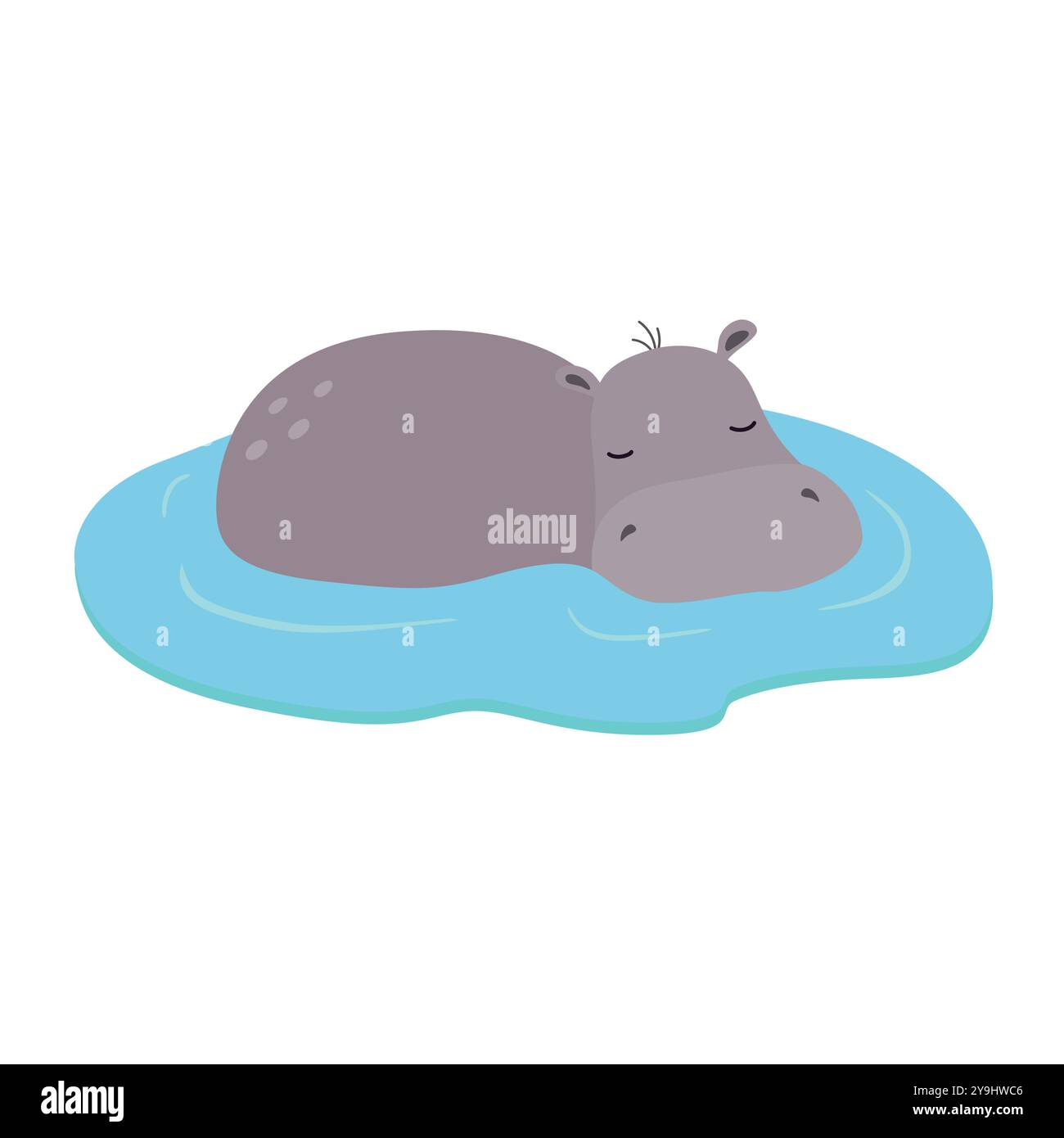 Hippo peeking out of the water, hand drawn illustration Stock Vector ...