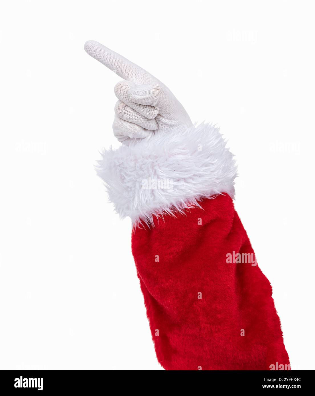 Santa Claus hand pointing the finger on a white isolated background ...