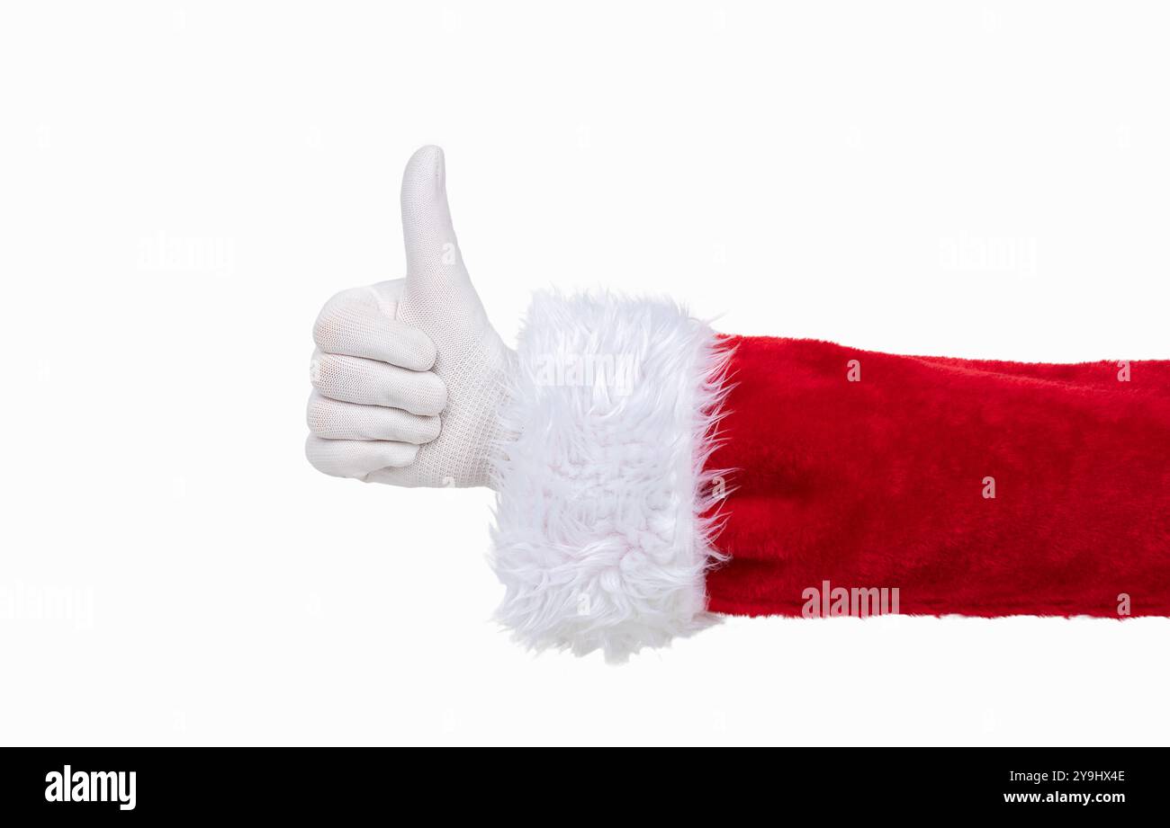 Shot of an Santa Claus hand gesturing thumb up isolated on white ...