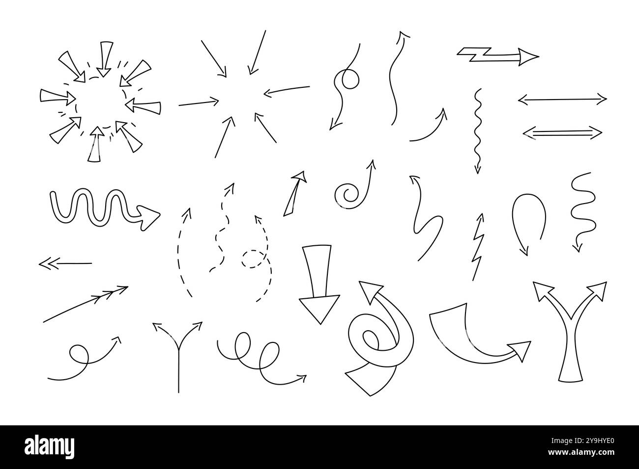 Hand drawn arrows vector set, Isolated doodle pointing signs dotted ...
