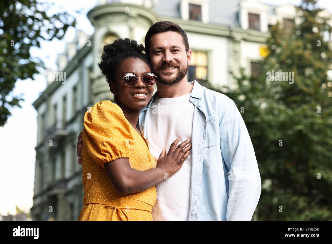 International relationships. Portrait of lovely couple outdoors Stock ...
