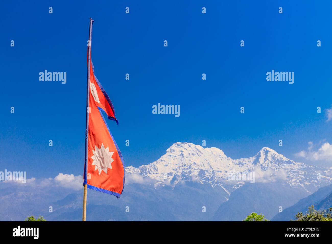 Traditional tibetian prayer flags in Himalaya mountains in Nepal ...