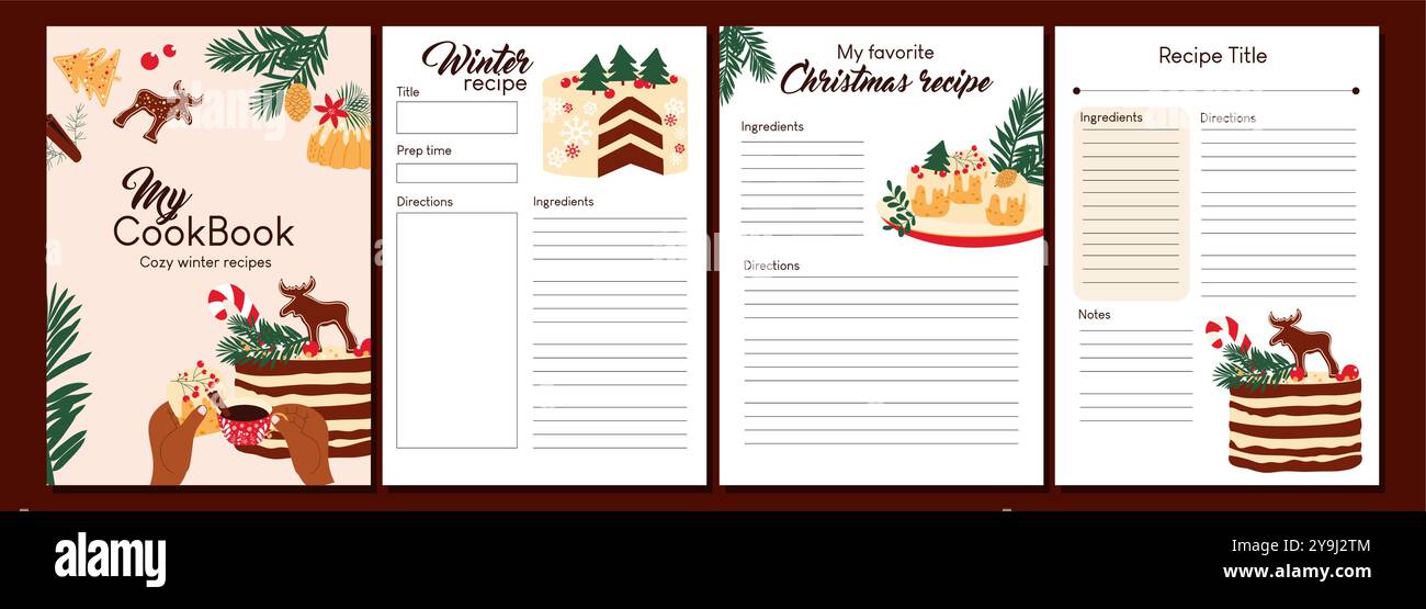 Vertical pages for making notes about cooking homemade desserts. Blank ...