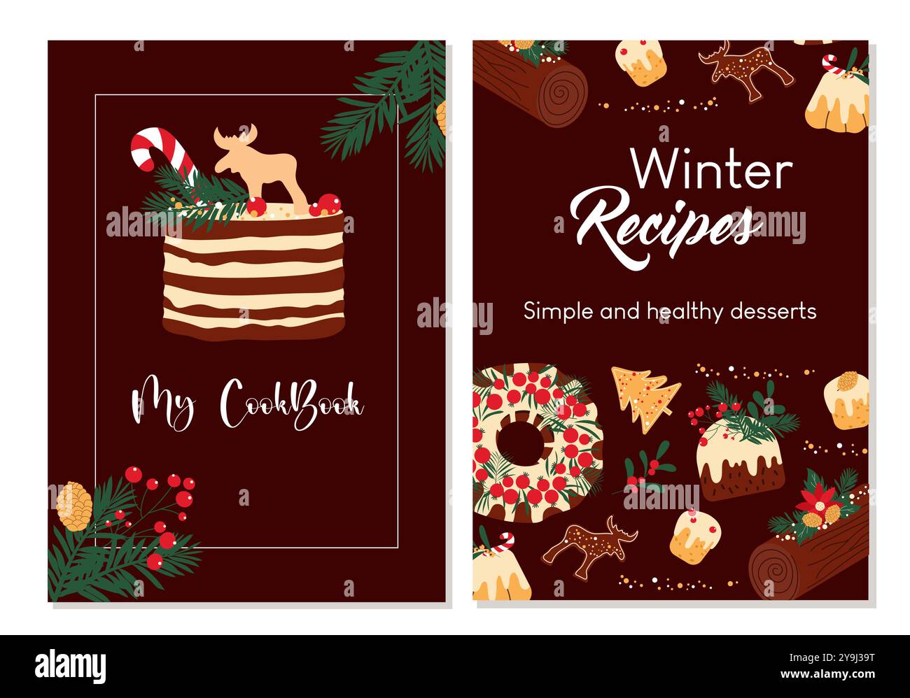 Vertical covers for recipe book. Vector hand drawn templates for winter ...
