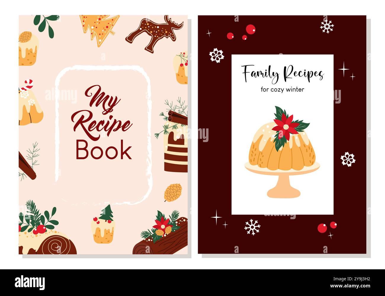 Templates for recipe book cover. Vector desigh with Christmas ...