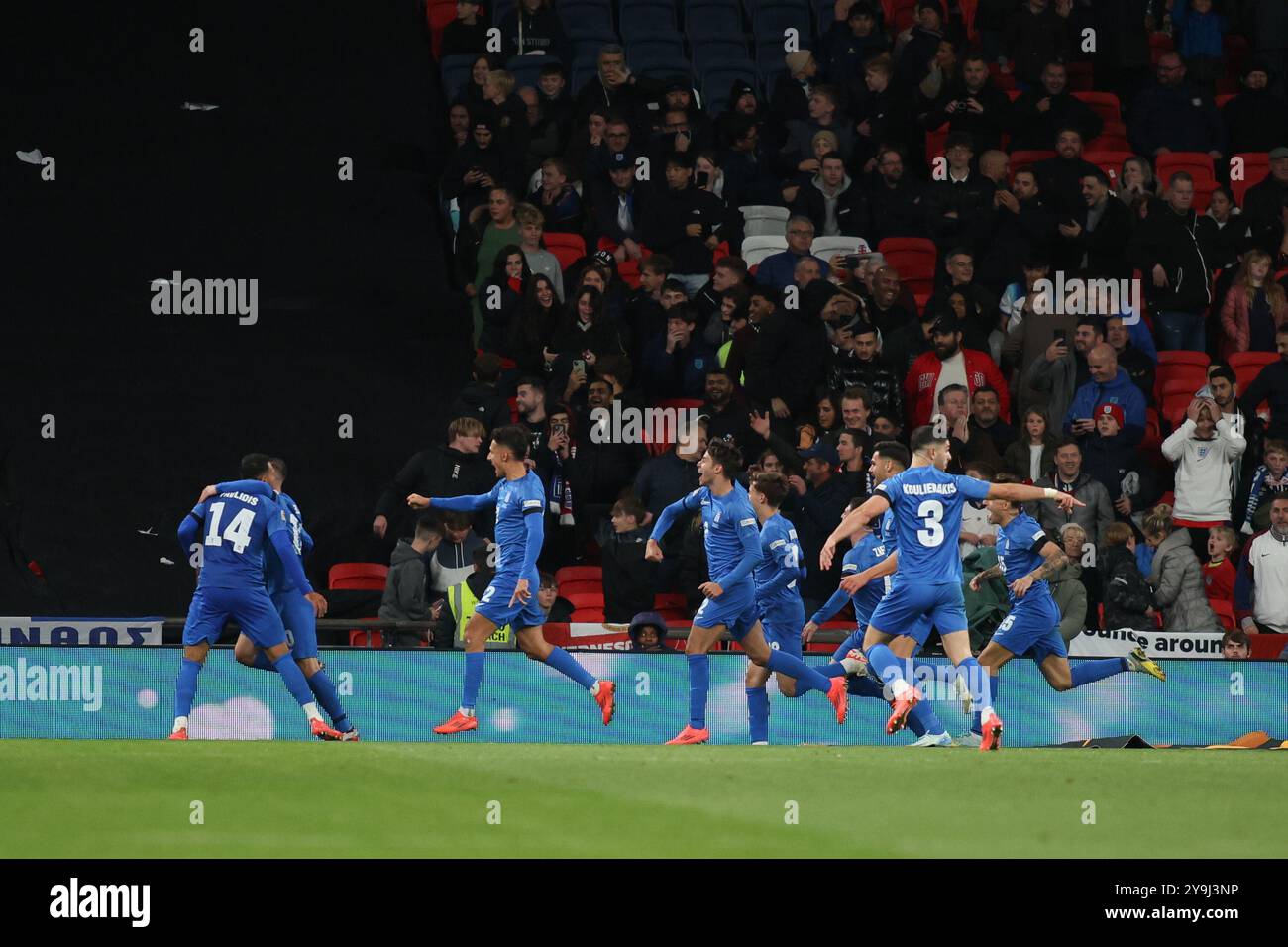 London, England, October 10th 2024: Greece players celebrate after a ...
