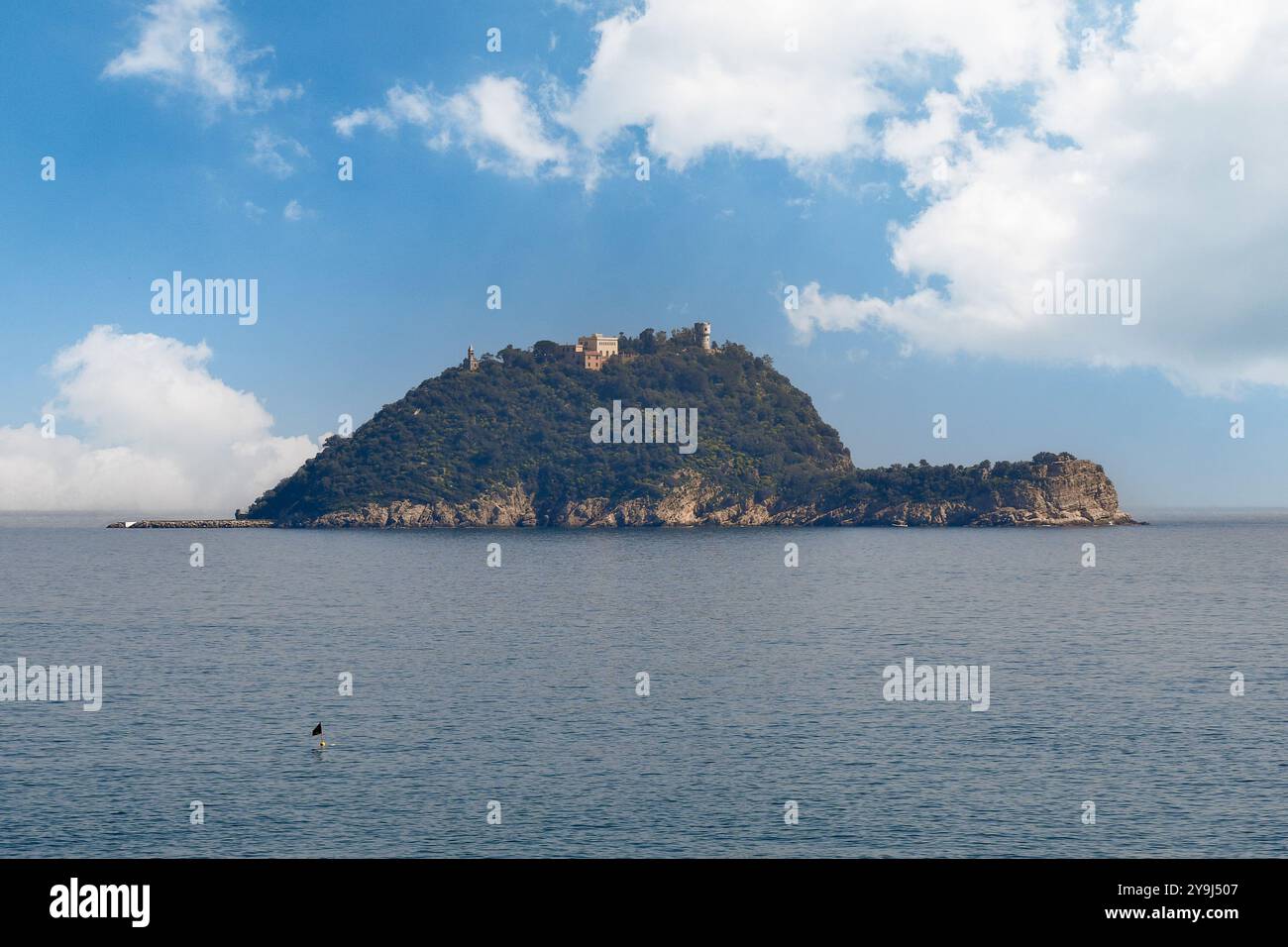 View of the Gallinara Island, small island off the coast of the Italian ...