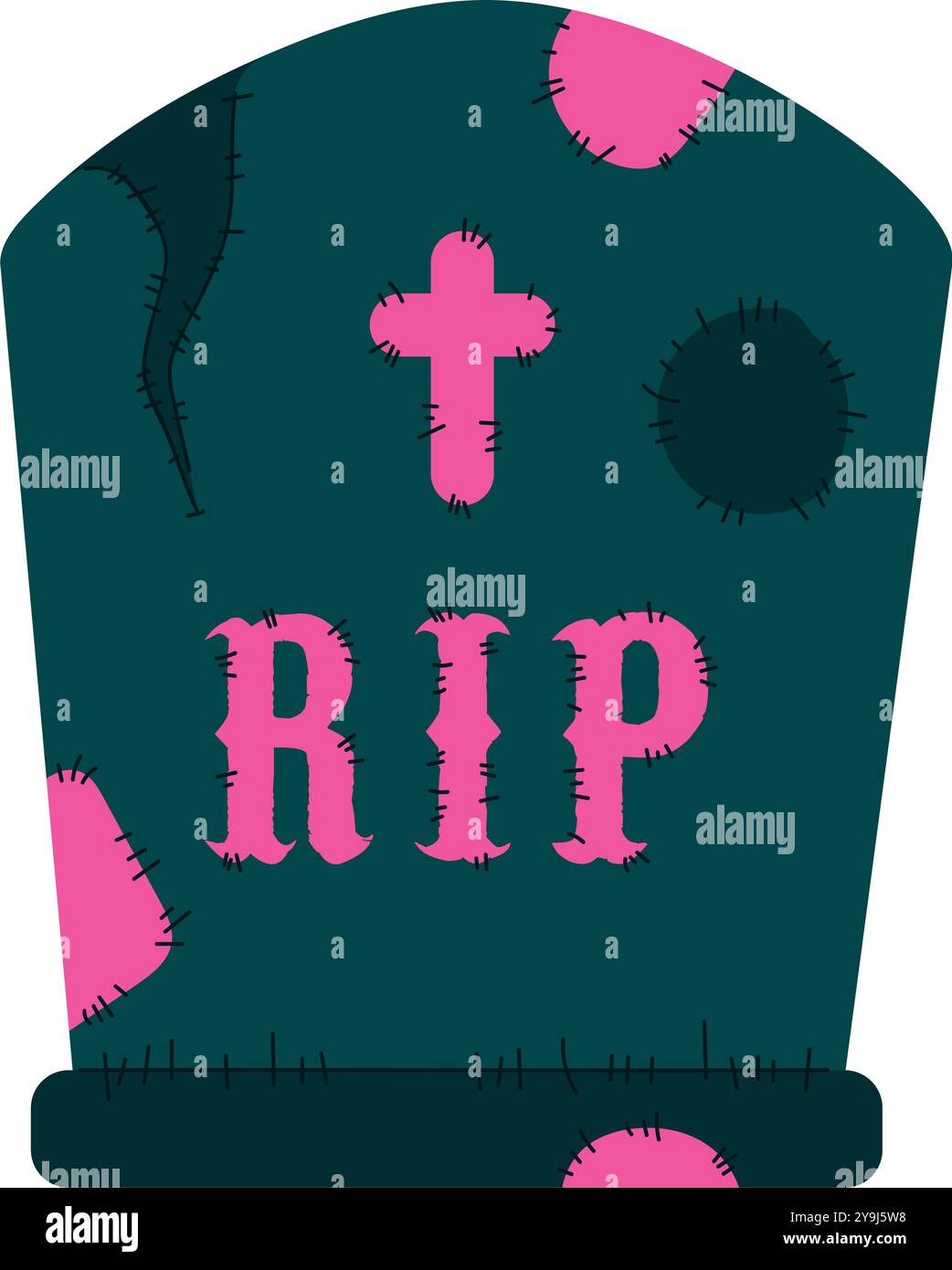 Patchwork tombstone with RIP inscription and stitched details, Vector ...