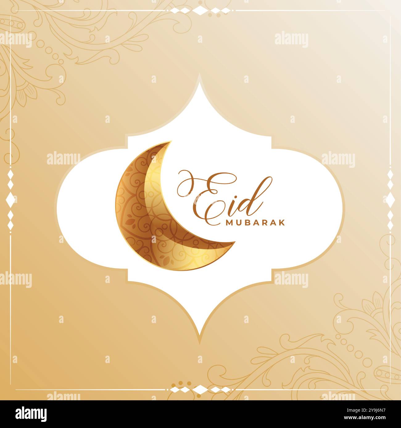 eid mubarak invitation card with golden crescent moon design vector ...
