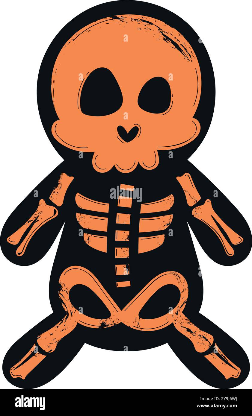 Halloween skeleton doll with distressed orange design, Vector Stock ...