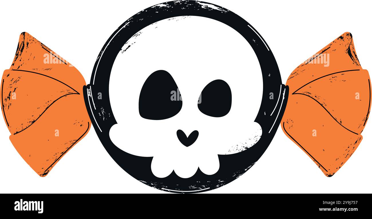 Halloween skull candy with orange wrapper and grunge texture Vector ...