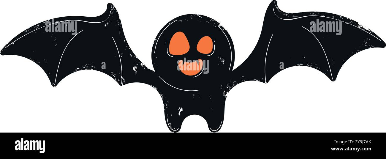 Creepy Halloween bat with orange eyes and grunge texture Vector Stock ...