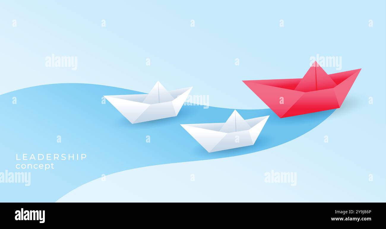 red paper boat with leader visionary setting and achieving goal vector ...