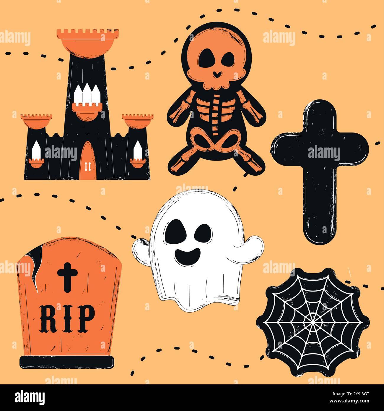 Spooky Halloween pattern featuring ghosts, skeletons, haunted castles ...