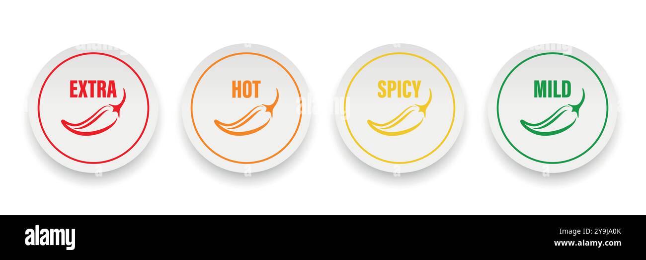 Realistic Vector Round Stickers with Spicy Chili Pepper Icon, Food ...