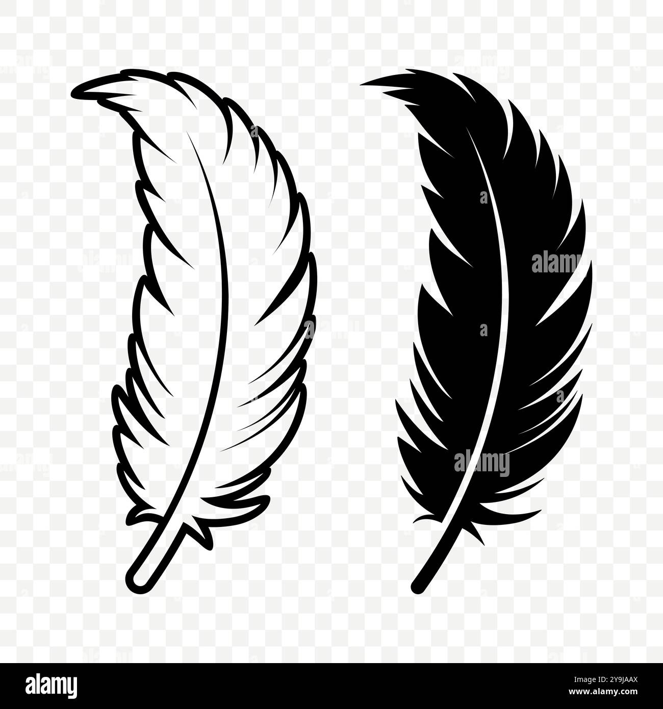 Vector Black and White Fluffy Feather Logo Icons. Silhouette Feather ...