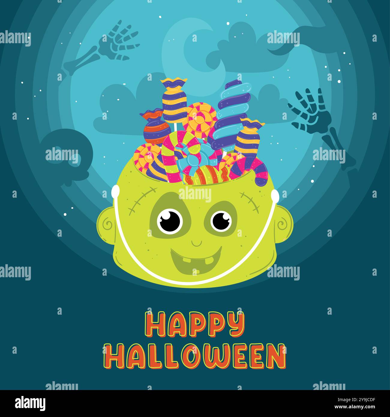 Happy Monster candy bucket with spooky background, Vector Stock Vector ...
