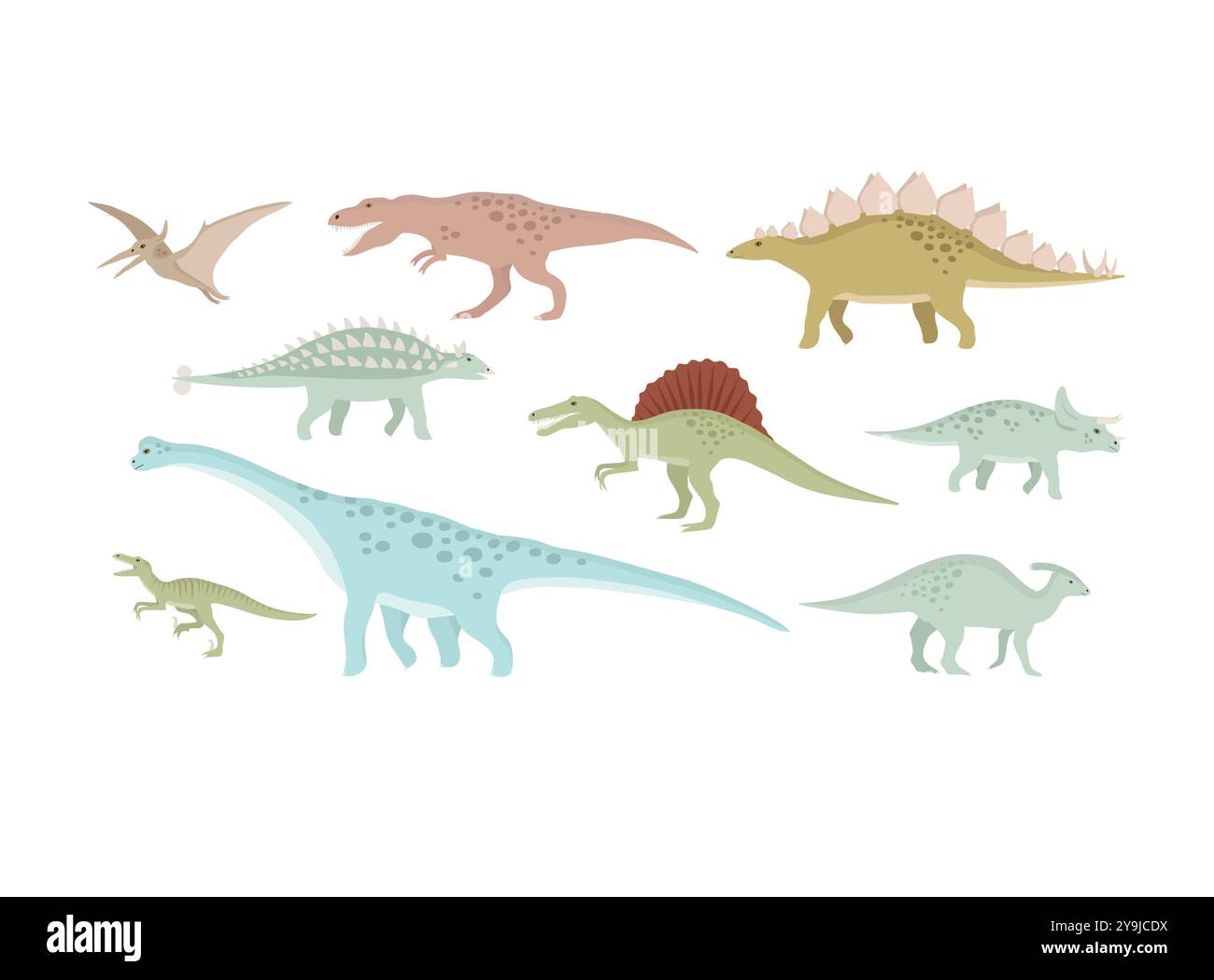 Vector set of flat hand drawn dinosaurs isolated on white background ...