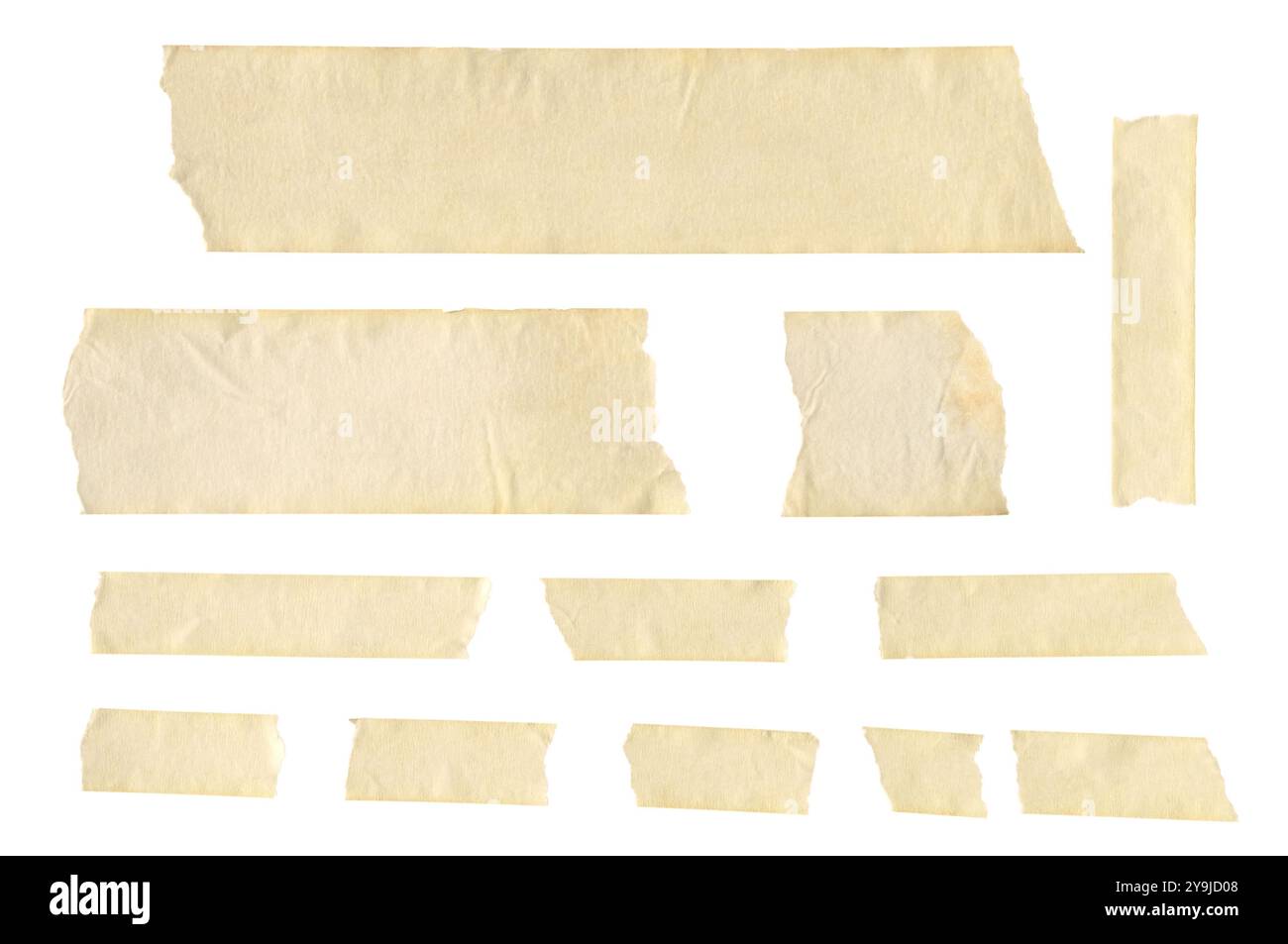 Various strips of masking tape and adhesive materials with semi ...