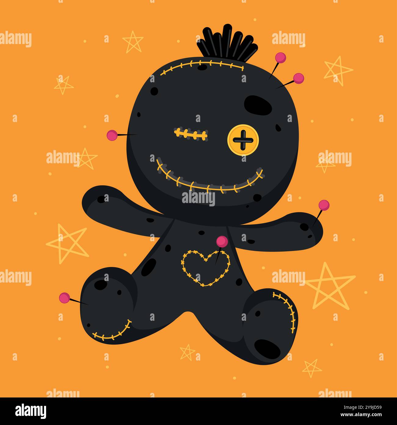 Black voodoo doll with yellow stitches and heart, Vector Stock Vector ...