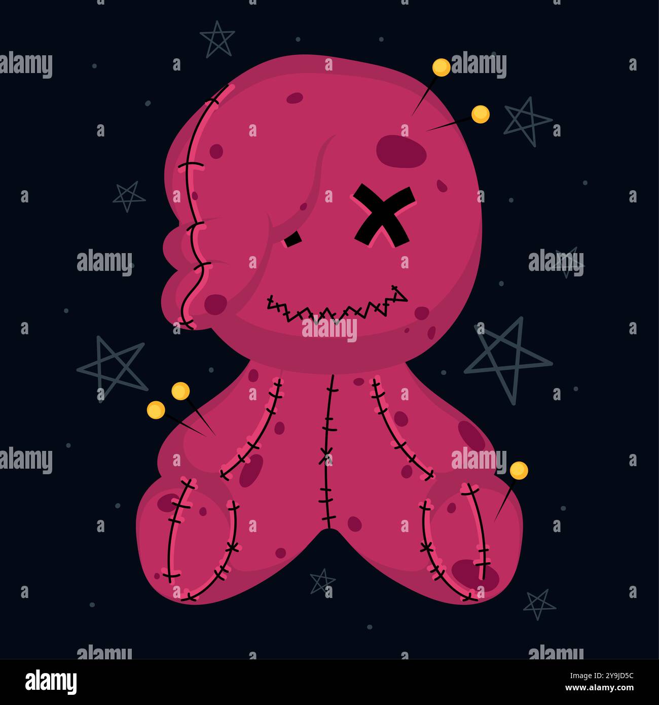 Voodoo doll with colorful pins and happy expression, Vector Stock ...