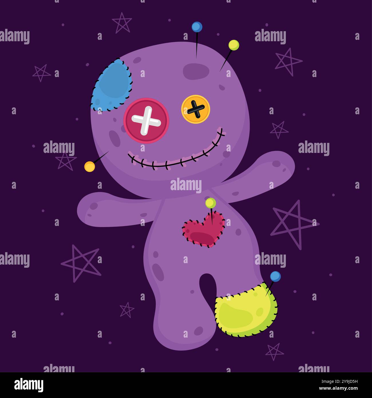 Purple voodoo doll with button eyes and stitched heart, Vector Stock ...