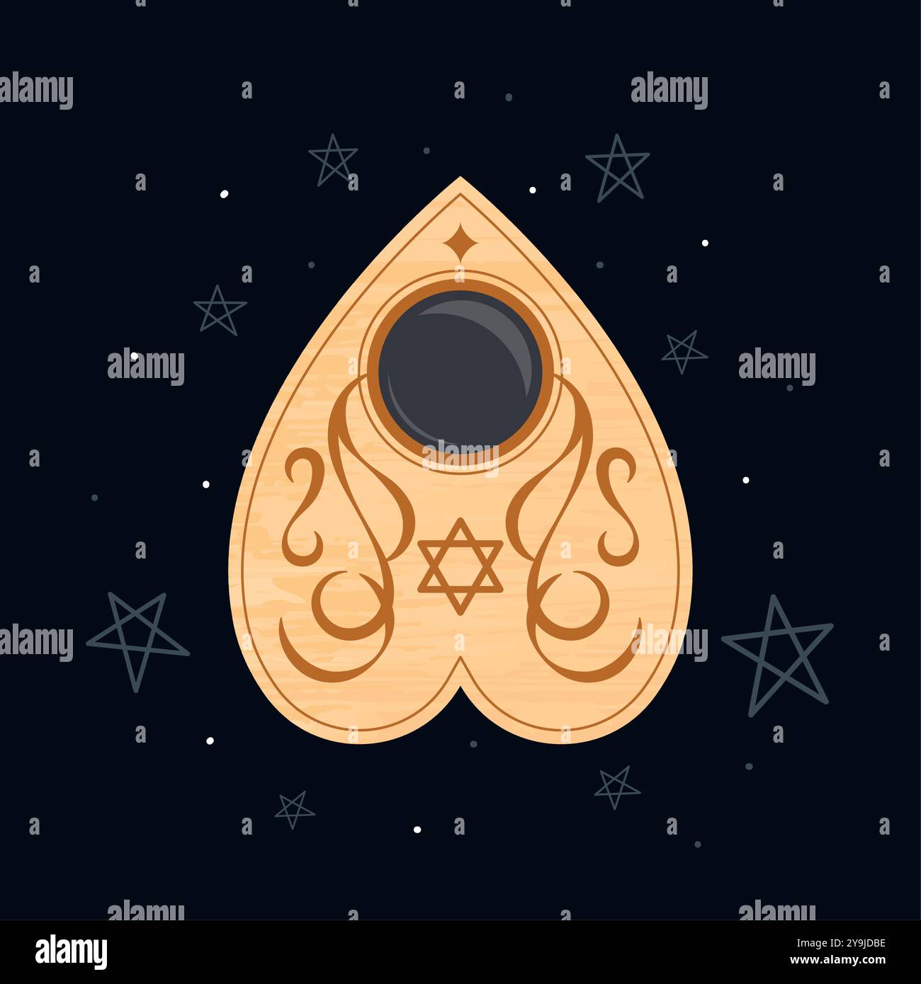Wooden planchette with mystical symbols and pentagram, Vector Stock ...