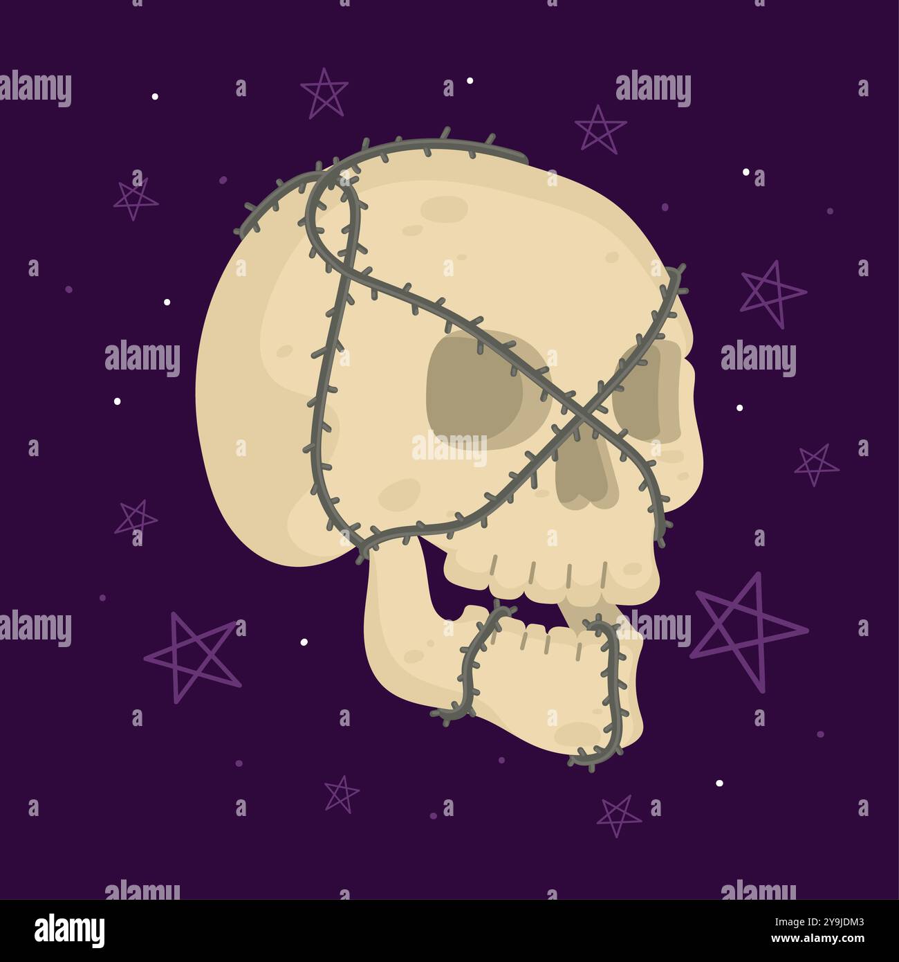 Skull wrapped in barbed wire with mystical background, Vector Stock ...