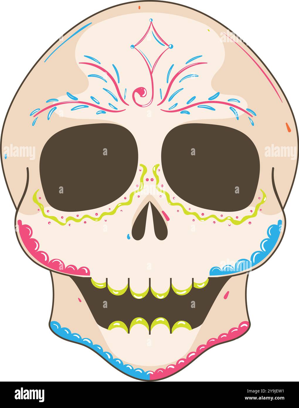 Sugar skull with intricate smiling face and bold patterns, Vector Stock ...