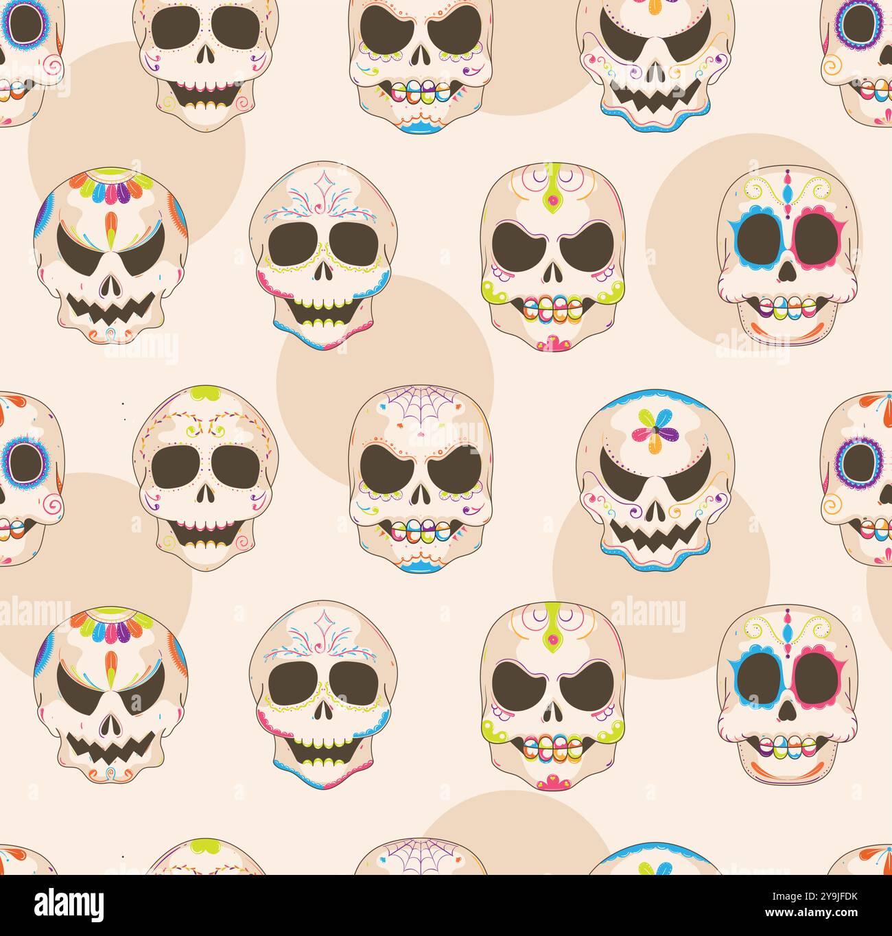 Halloween skull pattern with spooky and decorative designs, Vector ...