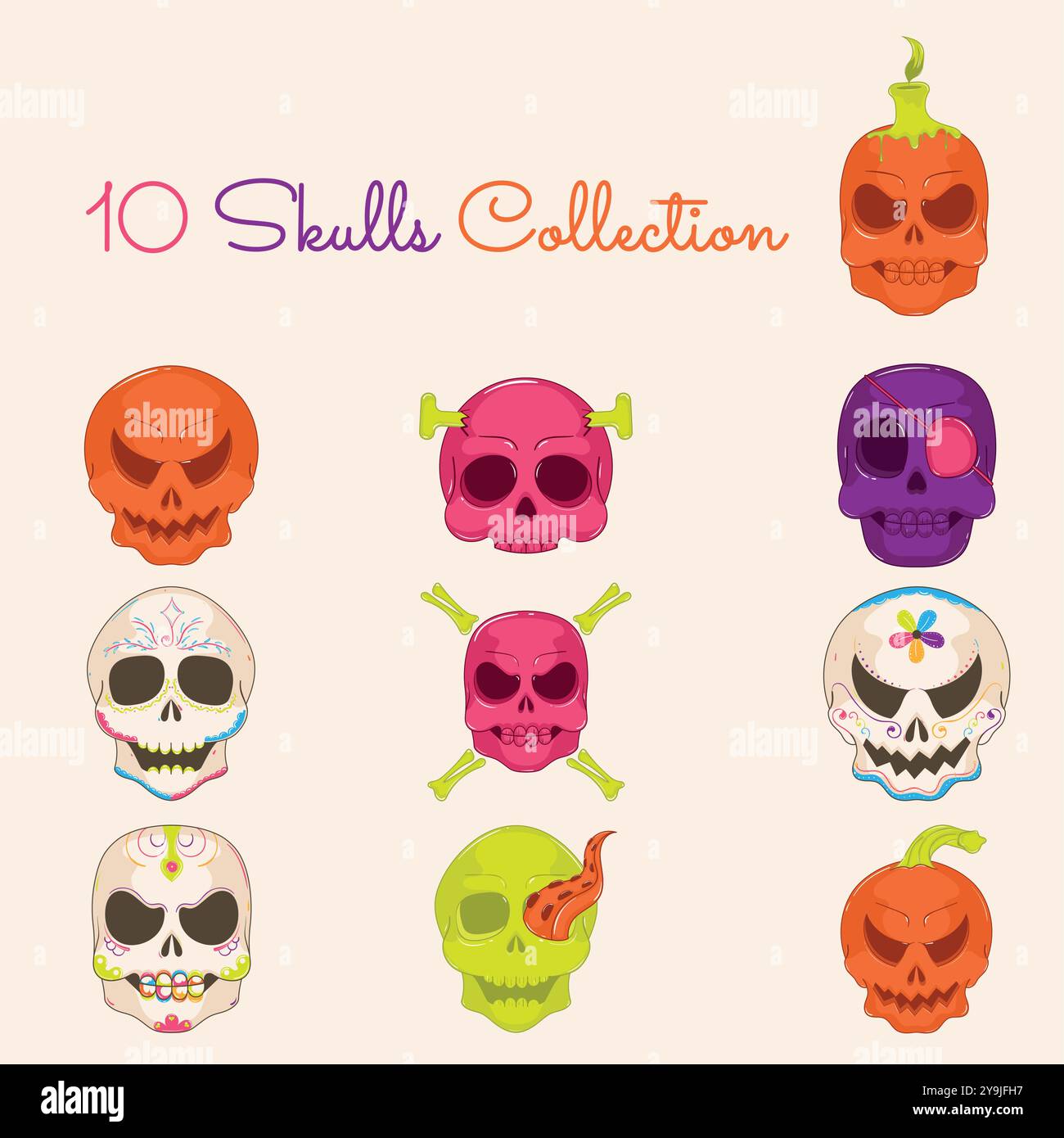 Colorful collection of decorative skull designs, Vector Stock Vector ...